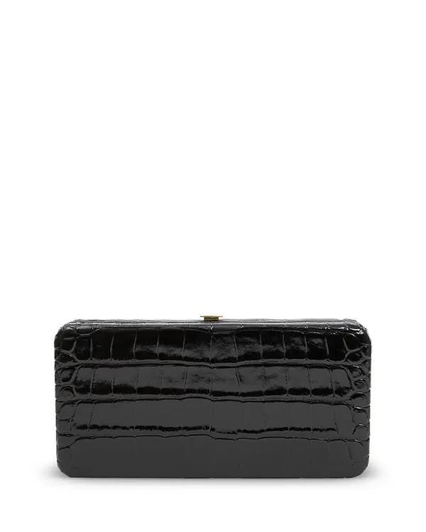 Clare V. Le Tabac Congo Croc Embossed Leather Clutch - Black