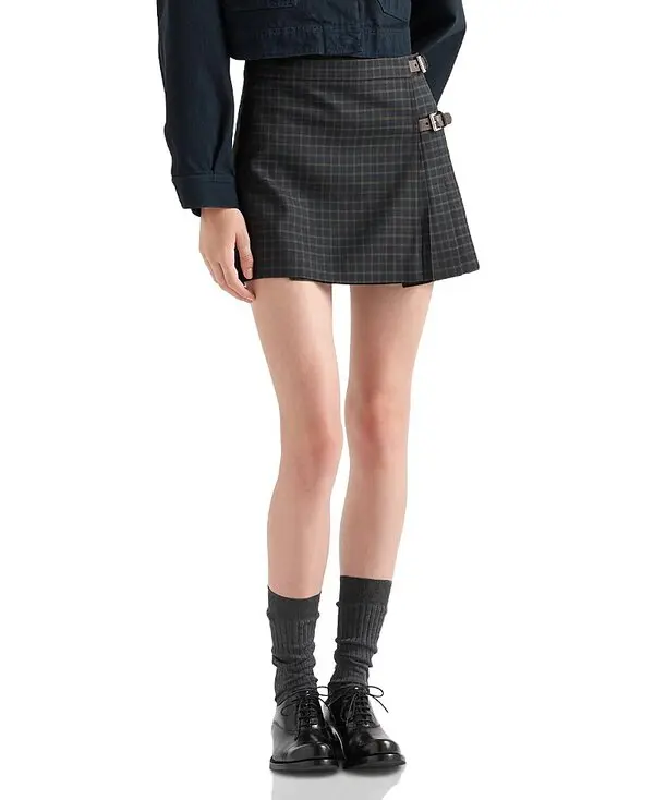 Prada Checked Wool Miniskirt - Navy