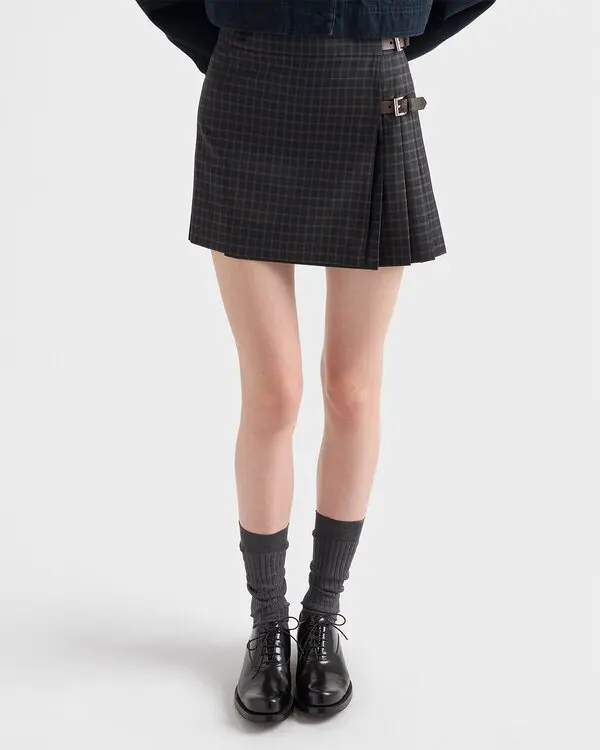 Prada Checked Wool Miniskirt
