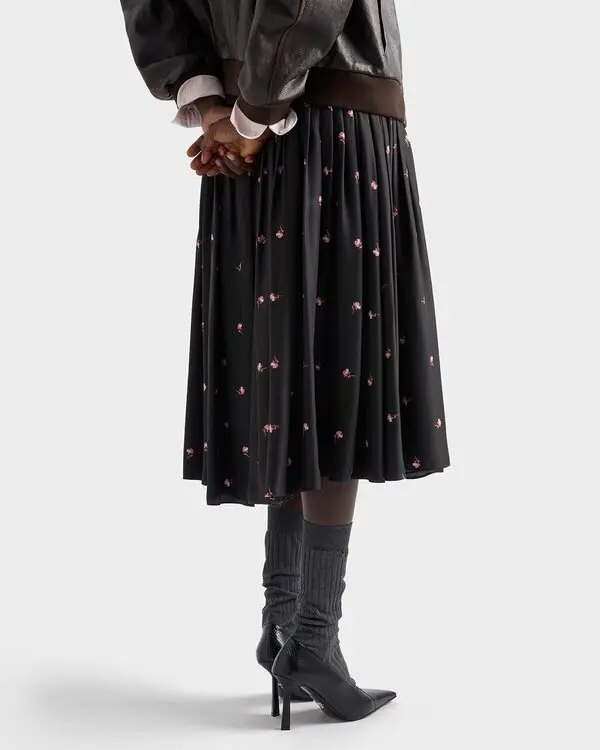 Prada Floral Print Washed Silk Midi-skirt