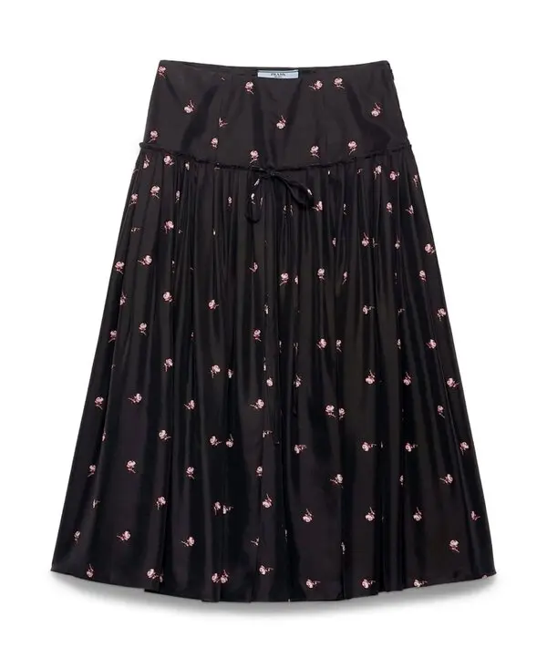 Prada Floral Print Washed Silk Midi-skirt