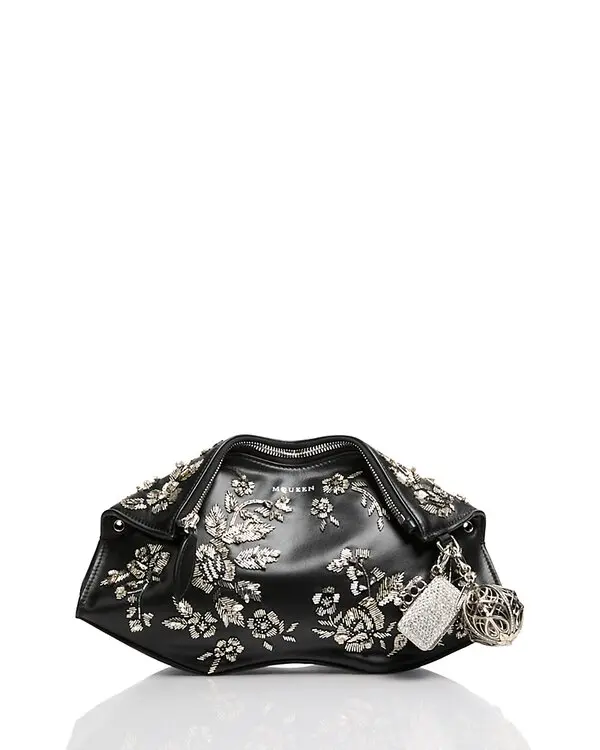 Alexander McQueen Floral Embroidery Leather Shoulder Bag