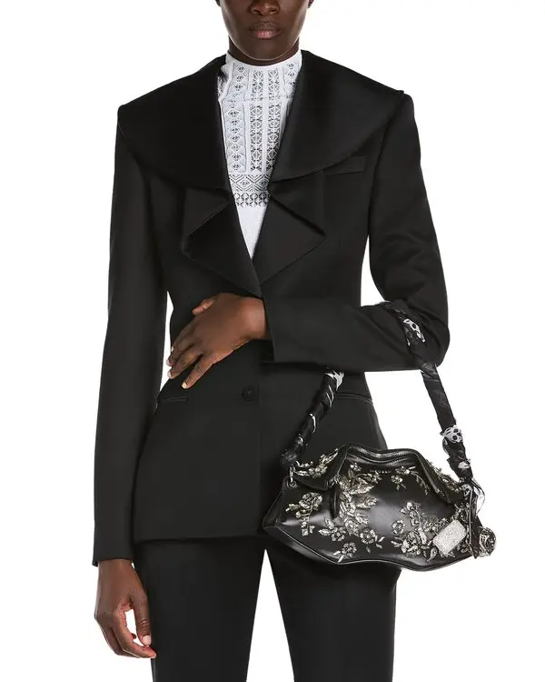 Alexander McQueen Floral Embroidery Leather Shoulder Bag