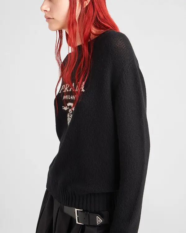 Prada Cashmere And Wool Logo Crew-neck Sweater