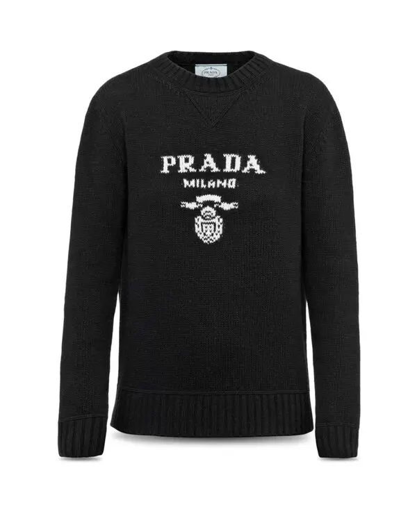 Prada Cashmere And Wool Logo Crew-neck Sweater