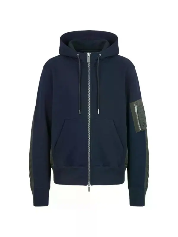 Sacai Sponge Sweat Panelled Zip-up Hoodie - Blue