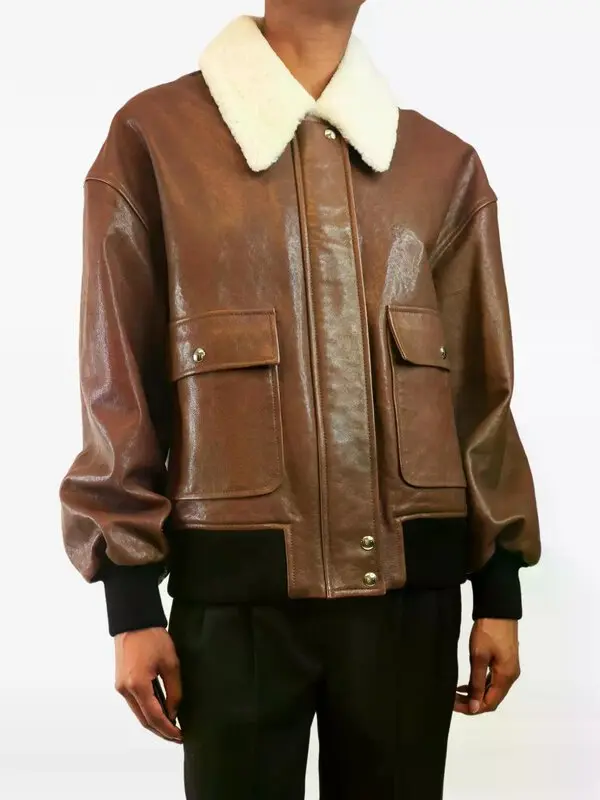 Khaite Shearling-trimmed Leather Jacket - Brown