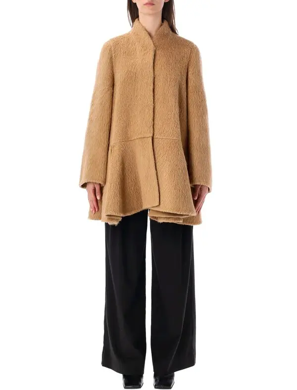 Loewe Wool-alpaca Peplum Mini Jacket With Sculpted Front And Double L Cuff - Marrone