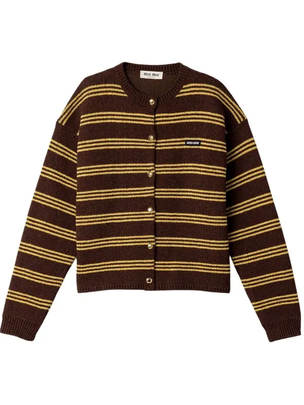 Miu Miu Striped Wool Cashmere Cardigan - Brown