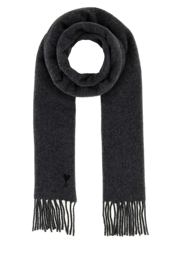 AMI Paris Charcoal Wool Scarf - Gray