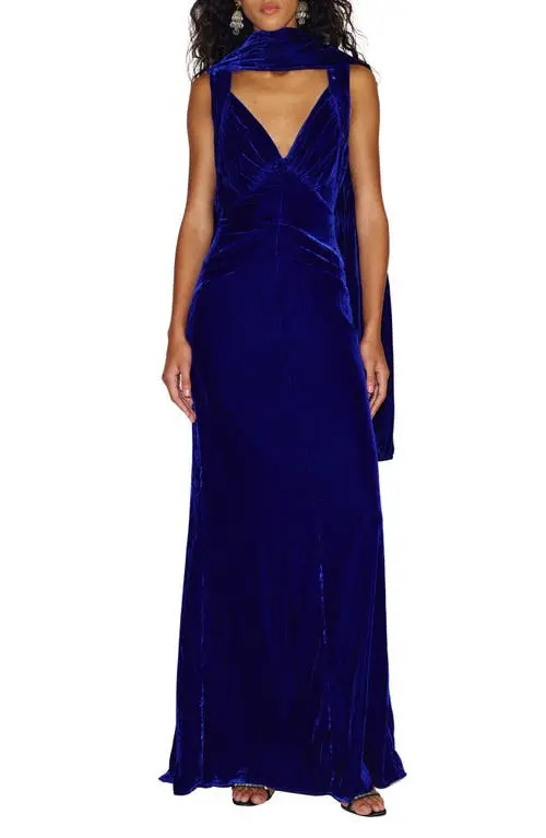 REFORMATION X Alexa Chung Legacy Velvet Gown - Electric Blue