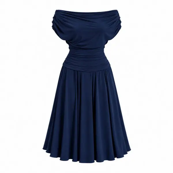ATOM LABEL Carbon Bardot Tea Regular Length Dress Navy