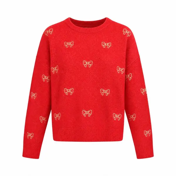 YUMI Embroide Bow Relaxed Jumper