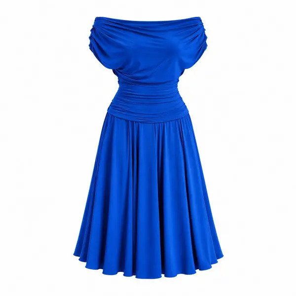 ATOM LABEL Carbon Bardot Tea Regular Length Dress Cobalt - Blue