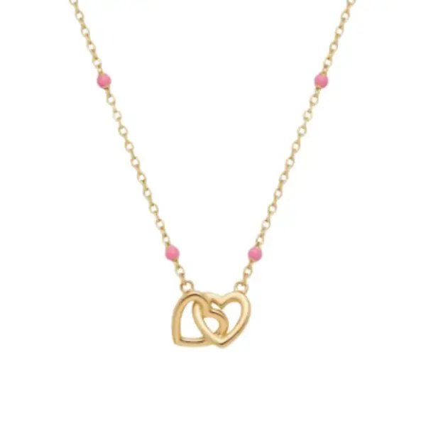 Argento Vivo Pink Enamel Interlocking Heart Necklace - Gold