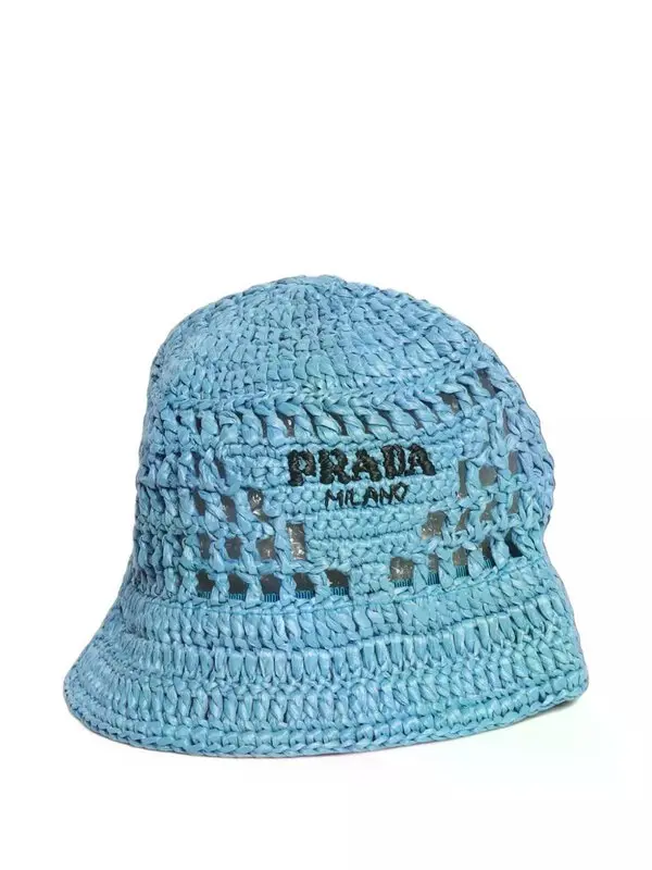 Prada Embroidered Crochet Bucket Hat - Blue
