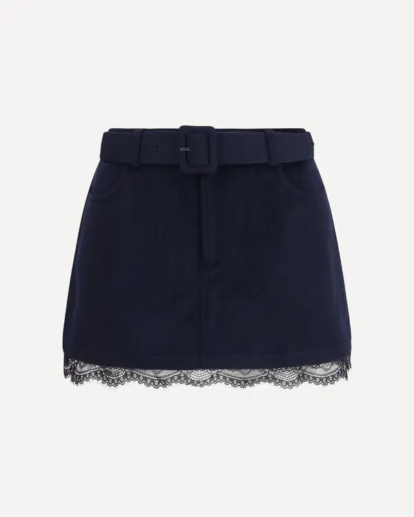 SELF-PORTRAIT Wool Shorts With Lace - Blue