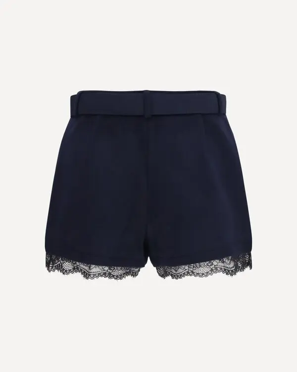 SELF-PORTRAIT Wool Shorts With Lace - Blue