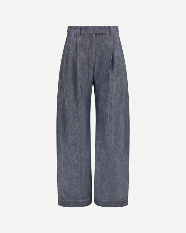 Brunello Cucinelli Lightweight Denim Pants With Pleats - Blue
