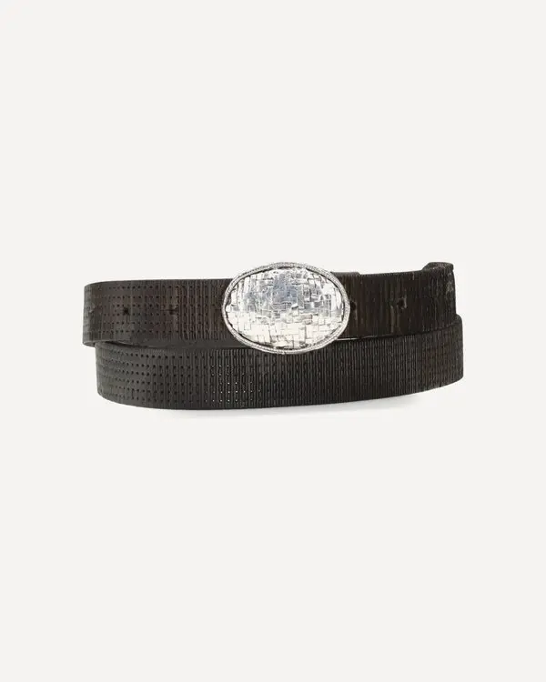 Brunello Cucinelli Texture Calfskin Belt With Braided Metal Buckle