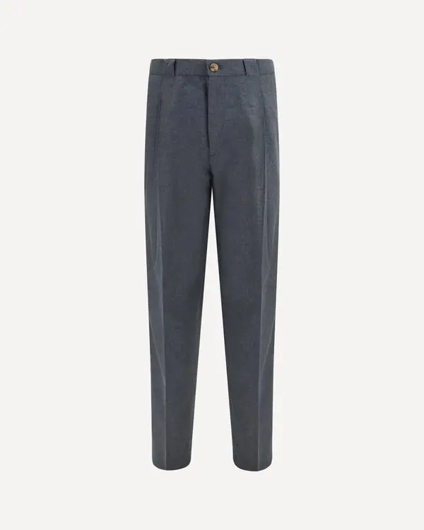 Brunello Cucinelli Virgin Wool, Cotton And Silk Mouliné Canvas Pleated Pants