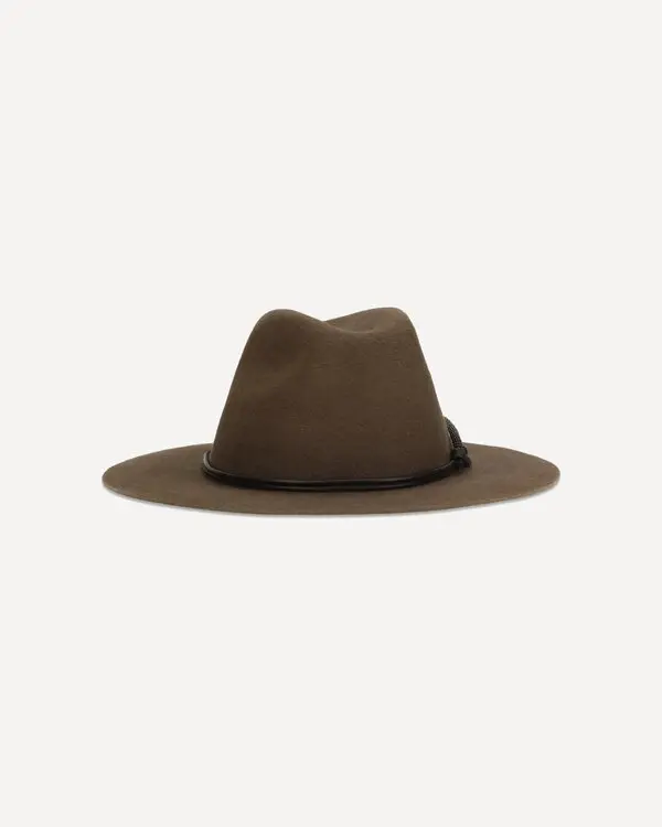 Brunello Cucinelli Fet Fedora Hat With Eather Band And Monie Femae