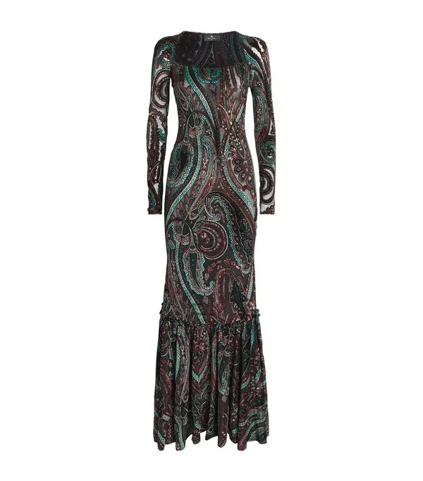 Etro Appliqué-mesh Maxi Dress