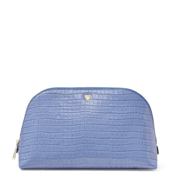 ASPINAL OF LONDON Croc-embossed Leather Classic Wash Bag - Blue