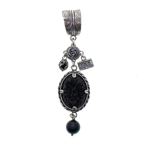 GEM KINGDOM Black Flower Cameo Pendant - Black/silver