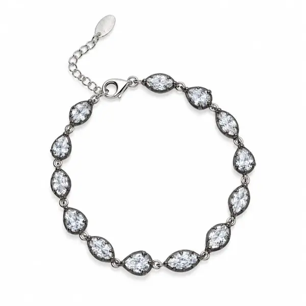 SHYMI Marquise And Pear Black Rhodium Statement Bracelet Silver - Silver/black