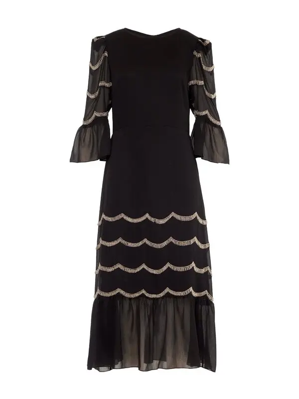 ROSE & NANCY Georgina & Silver Scallop Hand Beaded Midi Dress