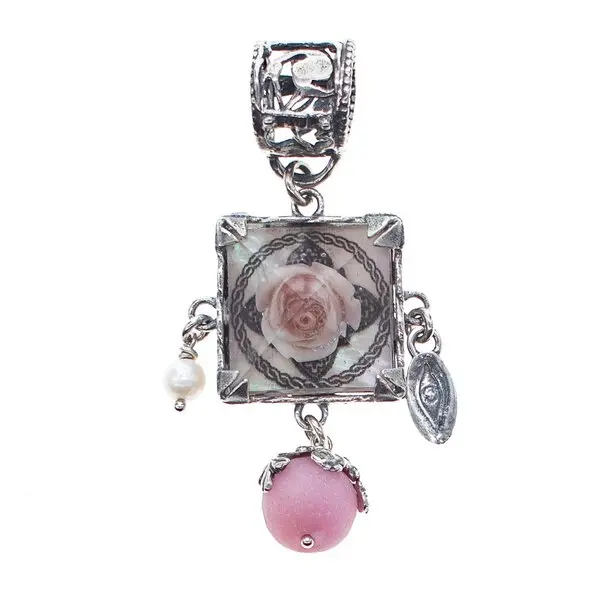 GEM KINGDOM Square Pink Rose Resin Pendant