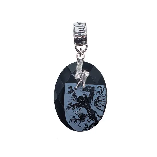 GEM KINGDOM Engraved Faceted Onyx Lion Pendant - Black/silver