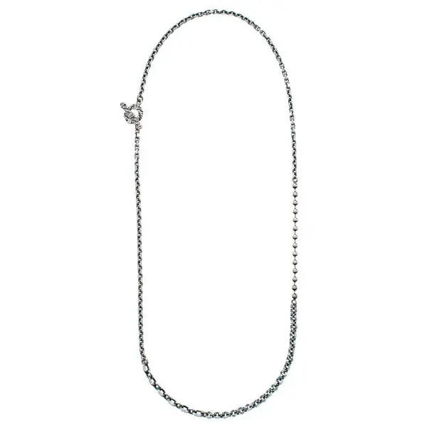 GEM KINGDOM Textured Toggle Sterling Chain Necklace - Silver