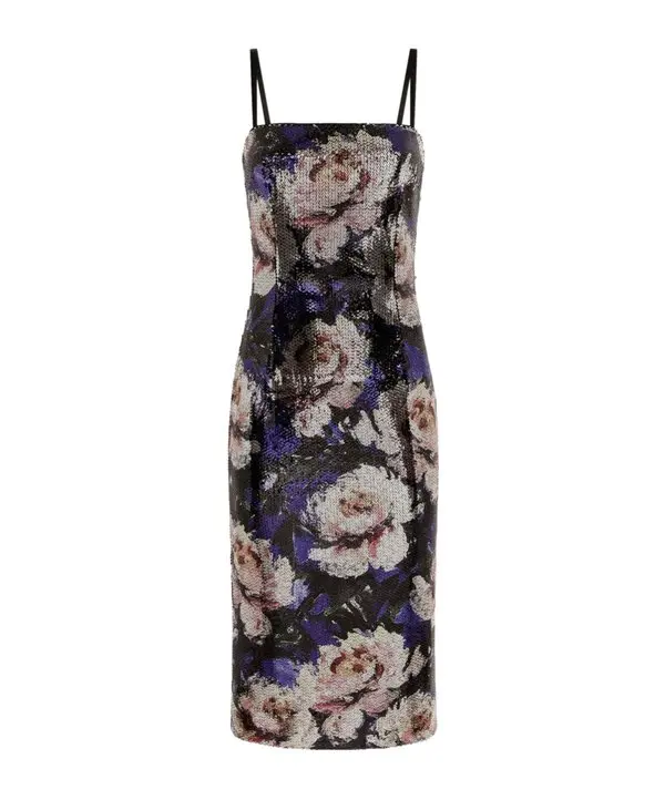 Dolce & Gabbana Dolce Gabbana Peony Printed Sequined Strapless Dress