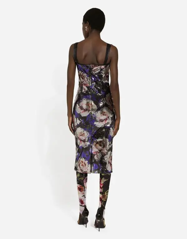 Dolce & Gabbana Dolce Gabbana Peony Printed Sequined Strapless Dress