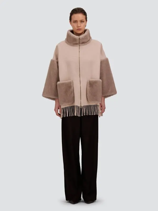 Herno Poncho In Lana, Cashmere E Melange Effetto Visone