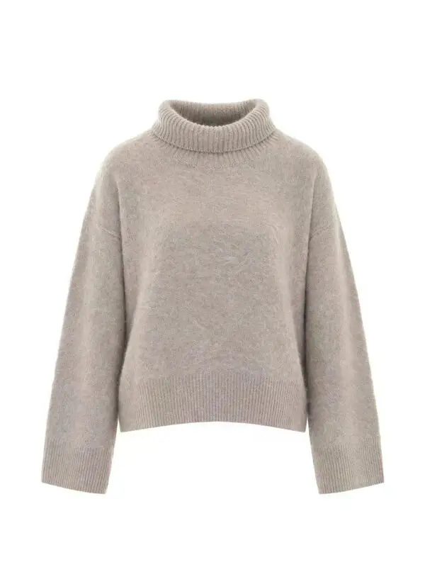 Soft Goat Ribbed Roll-neck Sweater - Grey