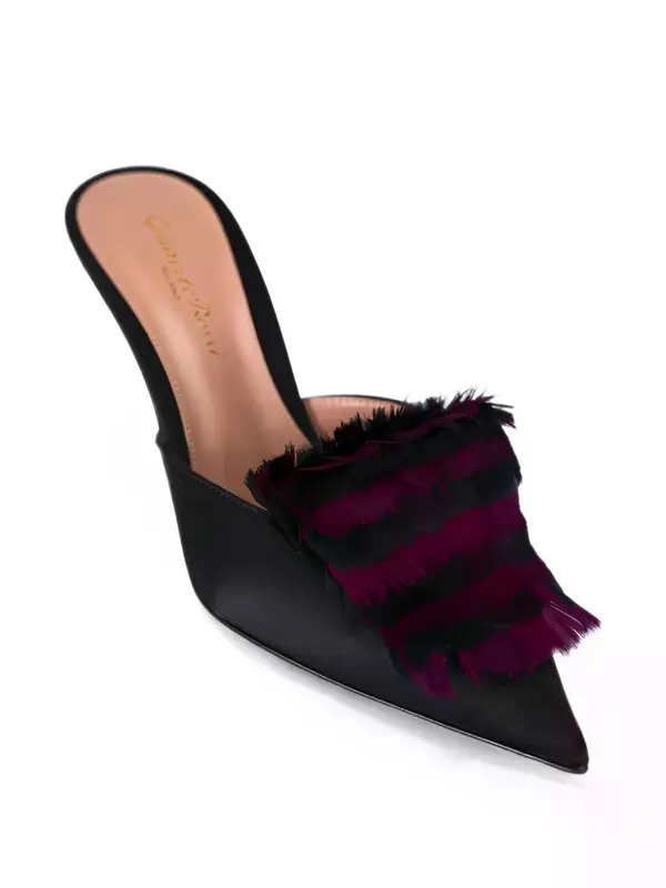 GIANVITO ROSSI Feather-embellished Satin Mules - Black