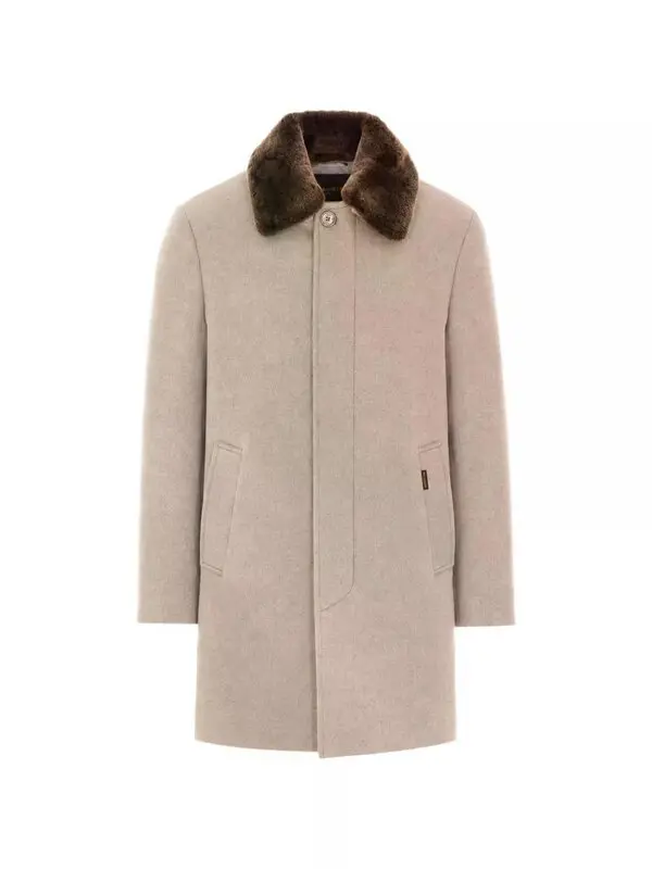 MOORER Simmons-bab Shearling-collar Single-breasted Coat - Neutrals