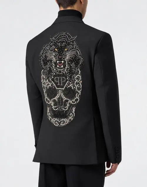 Philipp Plein Wool Regular Fit Blazer Skull Panther
