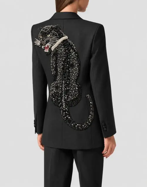 Philipp Plein Boyfriend's Fit Blazer Panther Embroidery