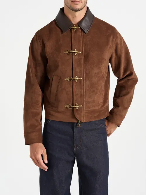 Manière De Voir Nino Clasp Detail Contrast Stitch Suede Jacket - Tan