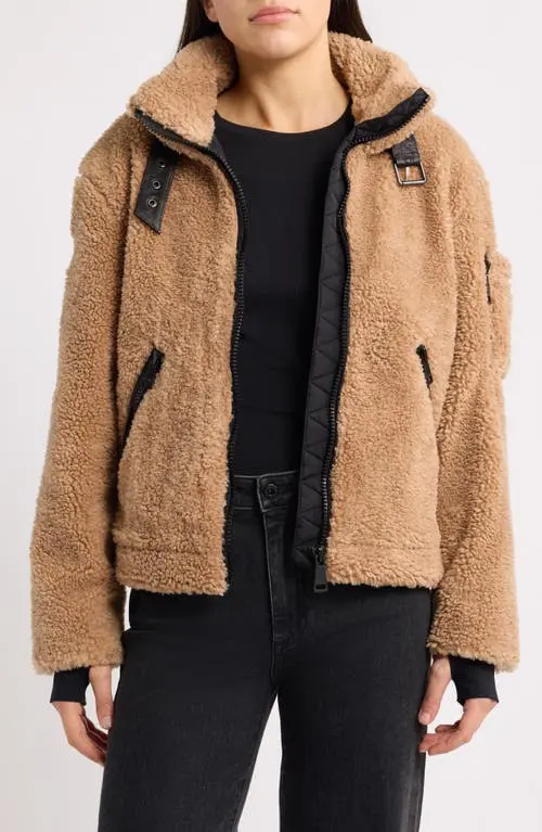 Sam. Denver Faux Fur Jacket With Leather Trim - Camel
