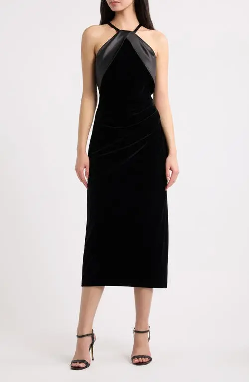 Eliza J Satin & Velvet Cocktail Midi Dress - Blk