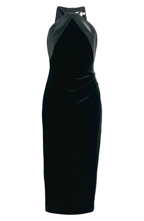 Eliza J Satin & Velvet Cocktail Midi Dress