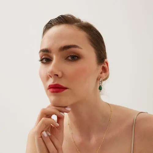 SPERO LONDON Pear Shape Emerald Color Sterling Drop Earrings