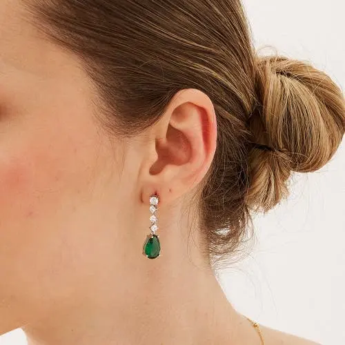 SPERO LONDON Pear Shape Emerald Color Sterling Drop Earrings