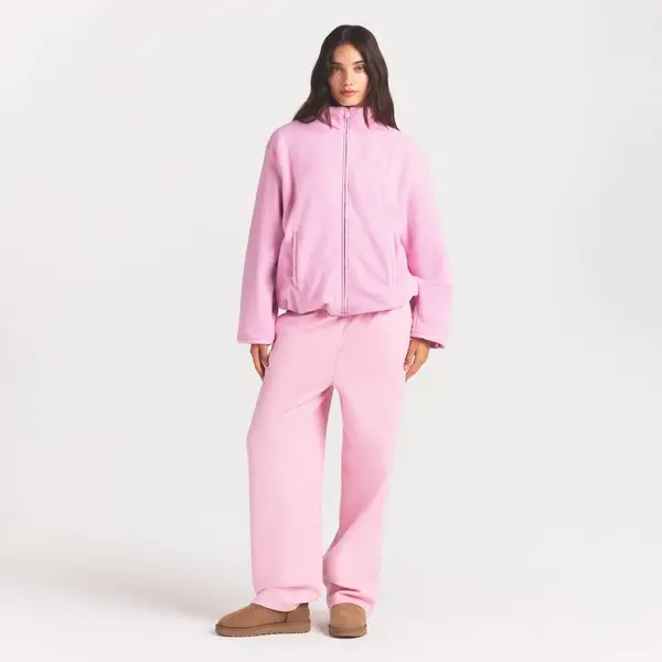 SKIMS Mock Neck Zip Up Jacket Bubble Gum | Pink | | Outdoor Fleece - Bubblegum