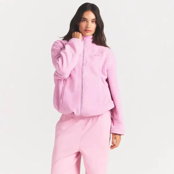SKIMS Mock Neck Zip Up Jacket Bubble Gum | Pink | | Outdoor Fleece